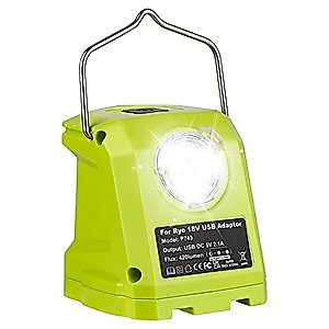 P743 USB Battery Adapter Portable Power Source with 420LM LED Work Light with Hook,Dual USB Phone Charger,Multifunction USB Adaptor Compatible with Ryobi 18V One+ Lithium-ion Battery P107 P108