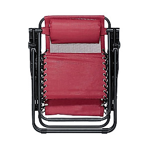 Amazon Basics Outdoor Textilene Adjustable Zero Gravity Folding Reclining Lounge Chair with Pillow, 26", Burgundy