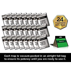MaxGuard Pantry Moth Traps (24 Pack) with Extra Strength Pheromones | Non-Toxic Sticky Glue Trap for Food and Cupboard Moths in Your Kitchen | Trap and Kill Seed Grain Flour Meal Moths Pests |