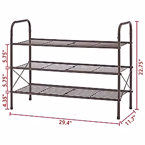 Tajsoon 3-Tier Stackable Shoe Rack Organizer, Adjustable & Expandable Shoe Storage Shelf for Entryway, Metal Wire Grid with X Shape Fixed Frame, Bronze