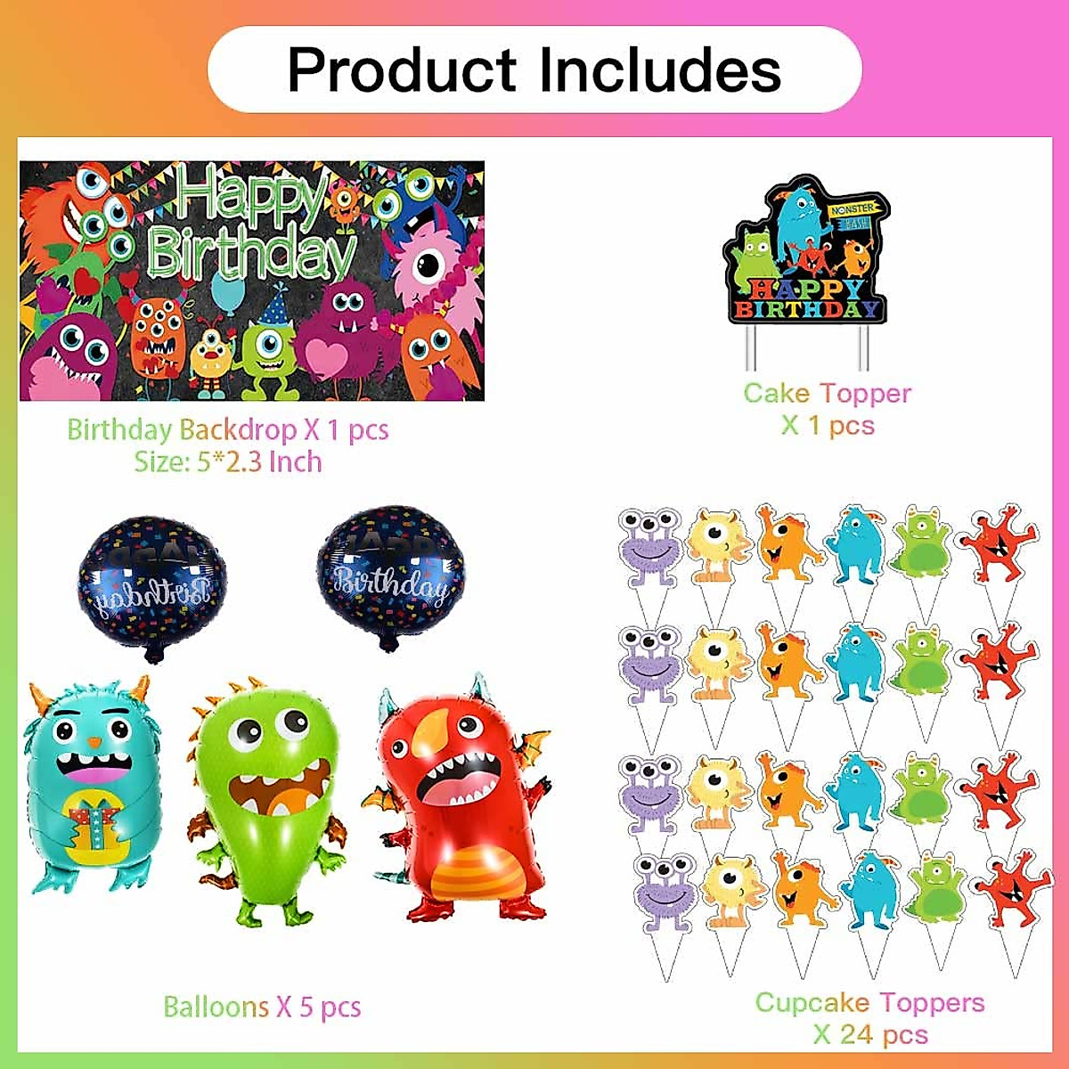 N05280-DXQ-MonsterBash Monster Bash Birthday Party Supplies Decorations Cake Topper Balloons Favors Backdrop Banner Decor