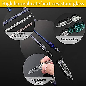 6 Pieces Handmade Glass Dip Pen, High Borosilicate Glass Crystal Dip Pen Glass Signature Pen for Writing Drawing Calligraphy Decorations Presents (Silvery, Ink Blue, Ice Green, Green, Blue, Pink)