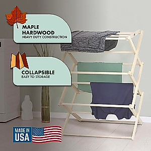 Pennsylvania Woodworks Premium American Maple Clothes Drying Rack - Handcrafted in Pennsylvania - Solid Wood Construction, Collapsible, Eco-Friendly Laundry Solution (Large)