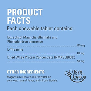 Nutramax Solliquin Calming Behavioral Health Supplement for All Dogs Over 8lbs - With L-Theanine, Magnolia / Phellodendron, and Whey Protein Concentrate, 60 Chewable Tablets