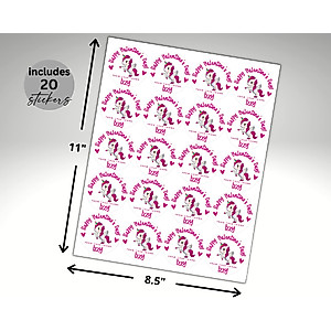 Personalized Unicorn Valentine's Day Stickers for Kids Class Party Favors, Custom Gift Bag Labels for Girls, 2-inch, 20-Count