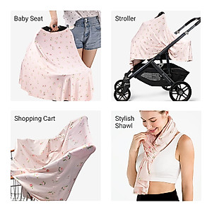 Nursing Cover for Breastfeeding, Momcozy Carseat Canopy Privacy Breastfeeding Cover Nursing Poncho, Baby Car Seat Cover Ultra Soft Floral Scarf, Stroller Cover for Baby and Mom, Pink