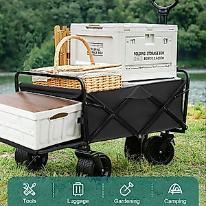 Collapsible Beach Cart with Table, Foldable Wagon for Camping, Shopping, Sports, Gardening, and Fishing - Portable Folding Wagon Cart Large Capacity Extended Trailer