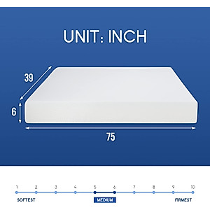 Twin Mattress 6 Inches Gel Memory Foam Mattress Bed in a Box, CertiPUR-US Certified Foam, Pressure Relief Supportive, Medium Firm Twin Size Mattress for Kids Bunk Trundle Bed Daybed