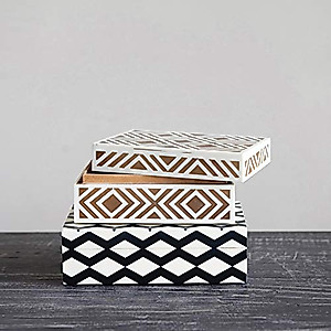 Creative Co-Op Resin & MDF Lid & Pattern Inlay, Black & White Storage Box