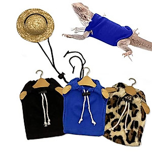 4 Pack Lizard Clothes for Bearded Dragons Straw Hat Set Reptile Apparel Handmade Sleeveless T-Shirt Vest Skin Protection Photo Party for Lizard Bearded Dragon Crested Gecko Chameleon (L, 4 Pack Set)