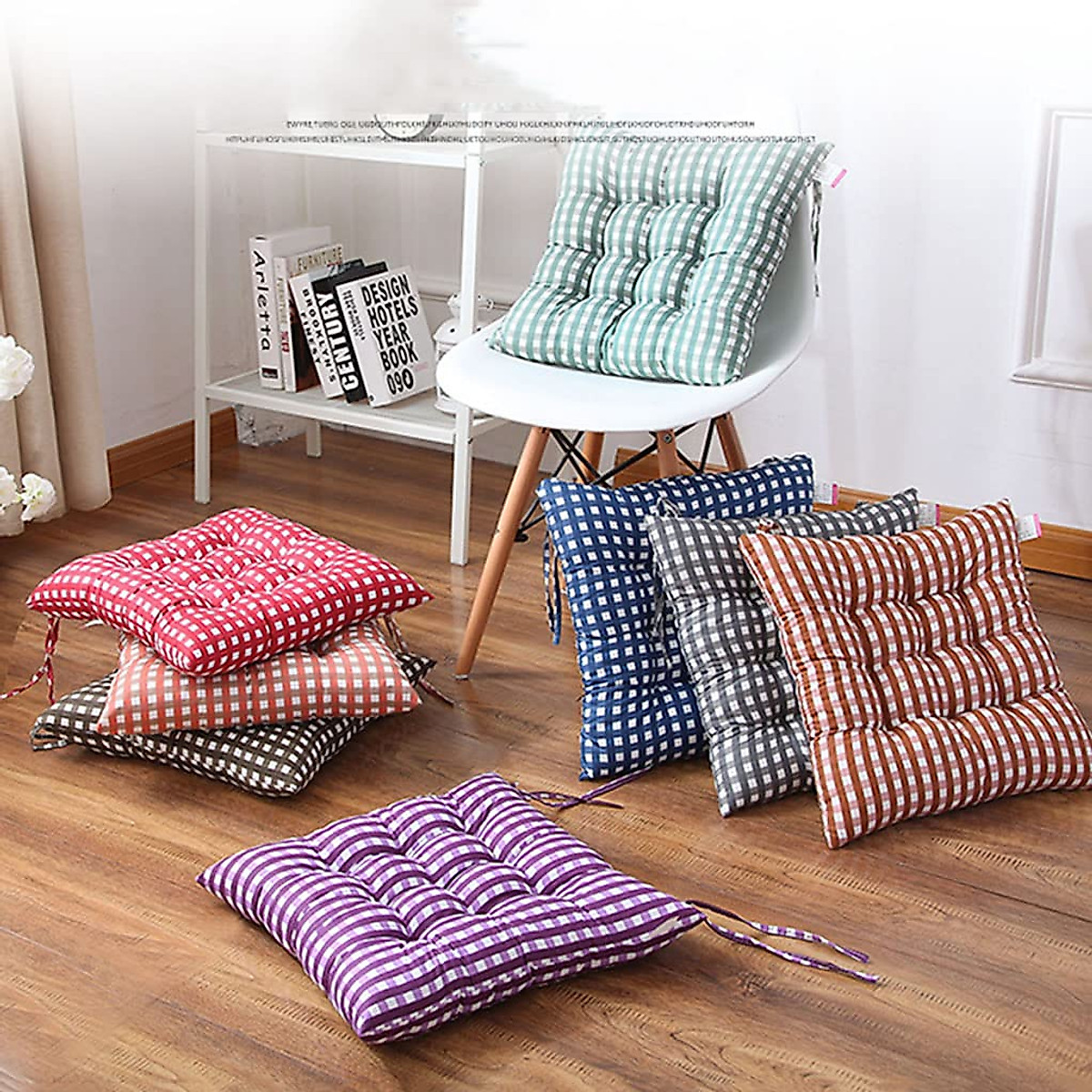 ARZARF Set of 4 Seat Cushion, Thicken Removable Non-Slip Chair Pads, Square Seat Pads with Ties, Washable, Soft and Comfortable for Kitchen Dining Office Chair Car Home Decoration-AND-40x40cm