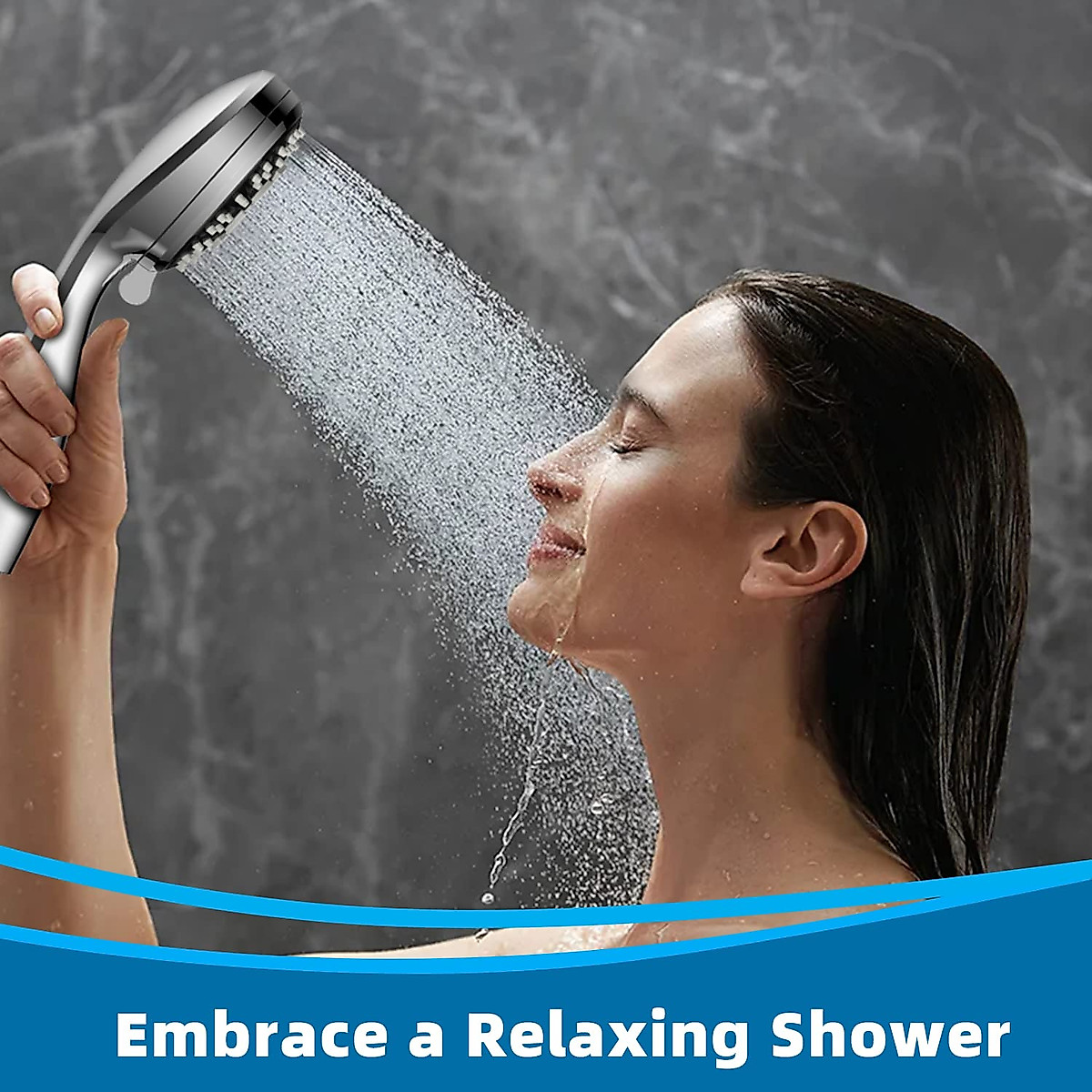 Shower Head with Handheld, TEYOON Shower Head 6 Spray, with 70.8'' Stainless Steel Hose and ABS Bracket, Premium Chrome