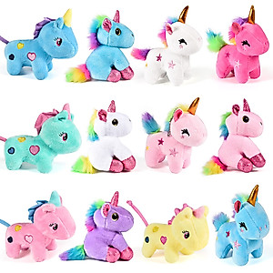 12Pcs Mini Plush Unicorn Stuffed Animals Unicorn Party Favor Bulk Toys Assortment 4.8" Inch Keychain for Goodie Bag Stocking Stuffers Fillers Kid Girl Birthday Party Favor Gift Carnival Prize