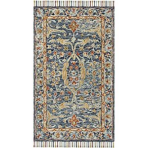 SAFAVIEH Aspen Collection Accent Rug - 2' x 3', Blue & Rust, Handmade Boho Braided Tassel Wool, Ideal for High Traffic Areas in Entryway, Living Room, Bedroom (APN116M)