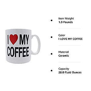 Mug BIG Coffee Mug oversize 28 ounces Mega Size Cup, Extra Large for Big drinks, Office desk decor novelty Gift Coffee Lovers XL Coffee Mug (I LOVE MY COFFEE)