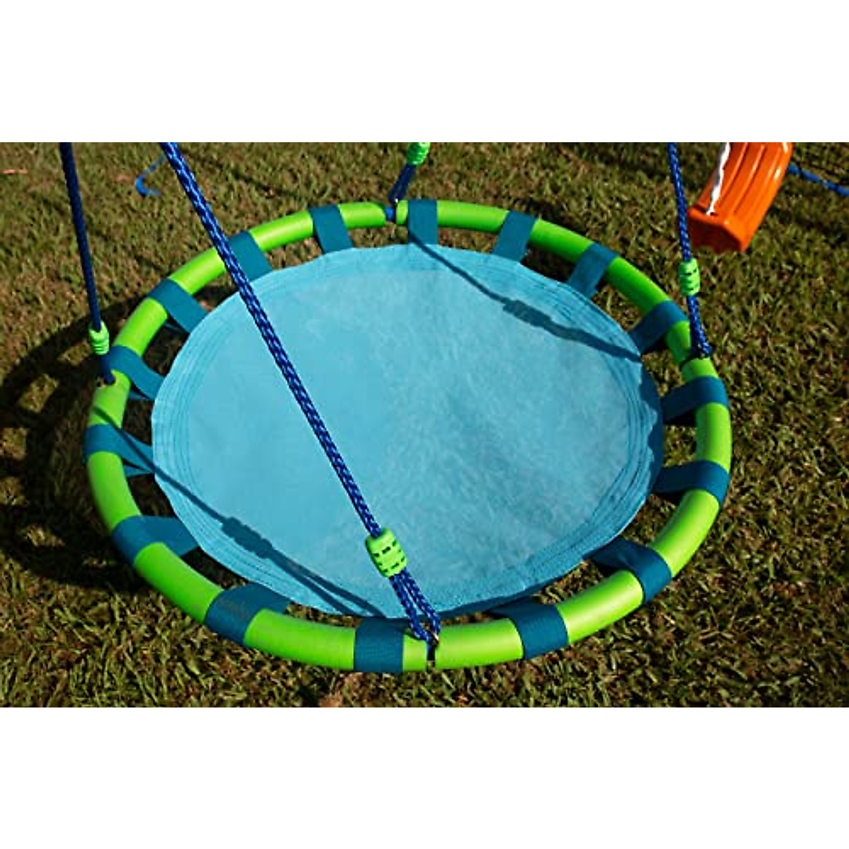 Fitness Reality Kids 6 Station Sports Metal Swing Set for Backyard with Slide Seesaw, Saucer Swing, Basketball Hoop, and Soccer Rebounder (8413)