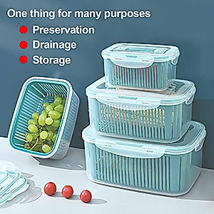 5 Pack Produce Saver Refrigerator Organizer Bins, 3-in-1 Multifunctional Draining Crisper with Strainers, Fresh-Keeping Container Storage Containers for Produce, Fruits, Vegetables, Meat and Fish (5)