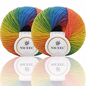 2 Skeins Rainbow Soft Yarn 100% Wool Gradient Multi Color Yarn for Crocheting Knit Total Length 180m×2(196yds×2,50g×2)-11