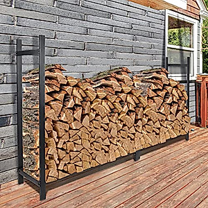 RedSwing Firewood Rack Outdoor, 8 Foot Heavy Duty Logs Holder for Fireplace Metal Wood Pile Storage Stacker Organizer, Square Tube 8ft Black