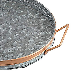 MyGift Rustic Galvanized Metal Decorative Tray with Copper Tone Rim and Handles, 16 Inch Oval Serving Tray - Handcrafted in India