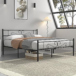 VECELO Full Size Bed Frame with Headboard, 14 Inch Metal Platform Mattress Foundation, No Boxing Spring Needed, Squeak Resistant, Easy Assembly, Black