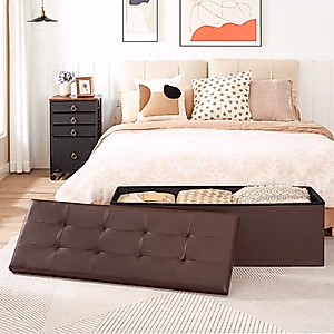 HOOBRO 43.3 Inchs Folding Storage Ottoman Bench, Storage Chest, Footrest, Coffee Table, Padded Seat, Upholstered Top, Holds up to 660 lb, for Living Room, Bedroom, Entryway, Brown BR110CW01