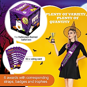 TaoBary 75 Pcs Halloween Costume Contest Ballot Kit Includes Halloween Contest Ballot Box and Voting Cards Halloween Award Ribbons Sashes Trophies and Stickers Set for Halloween Costume Contest Party