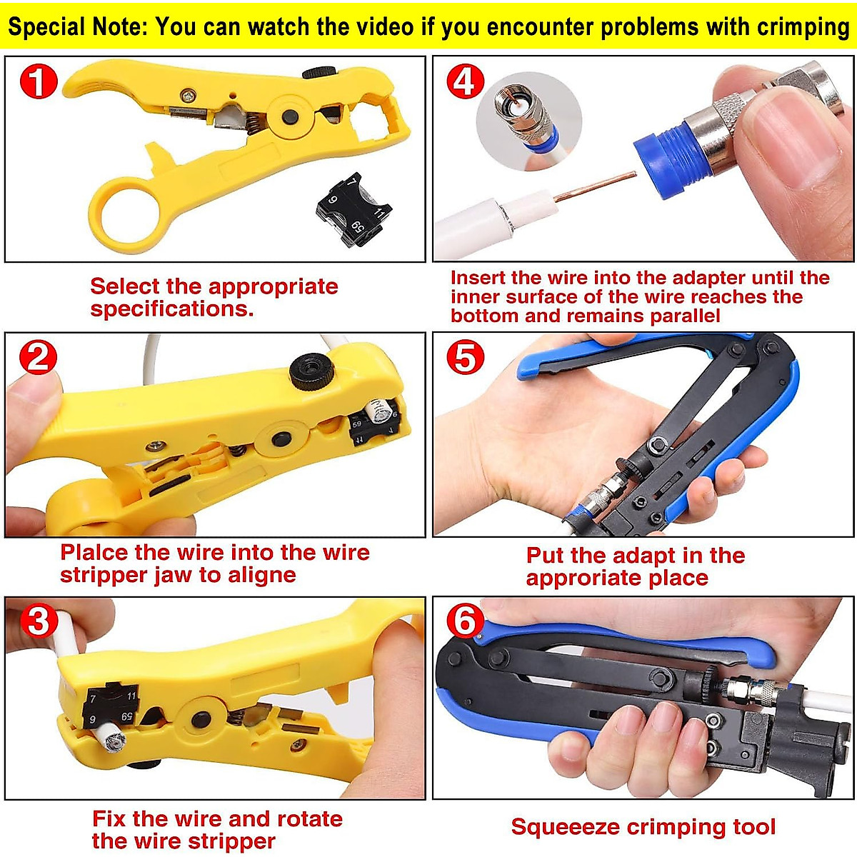 Taiss Coax Cable Crimper Tool Kit with 20 PCS F Style RG59 RG6 Compression connectors,Coaxial Cable Stripper,Coaxial Cable Compression Tool Kit,Adjustable RG59 RG6 RG7 RG11 coaxial cable crimper