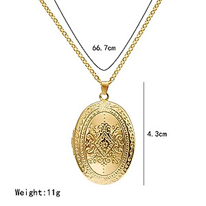 COLORFUL BLING 14k Gold Silver Women Romantic Heart Locket Necklace Engraved Flower Oval Hold Photo Picture Pendant Living Memory Jewelry-gold oval square