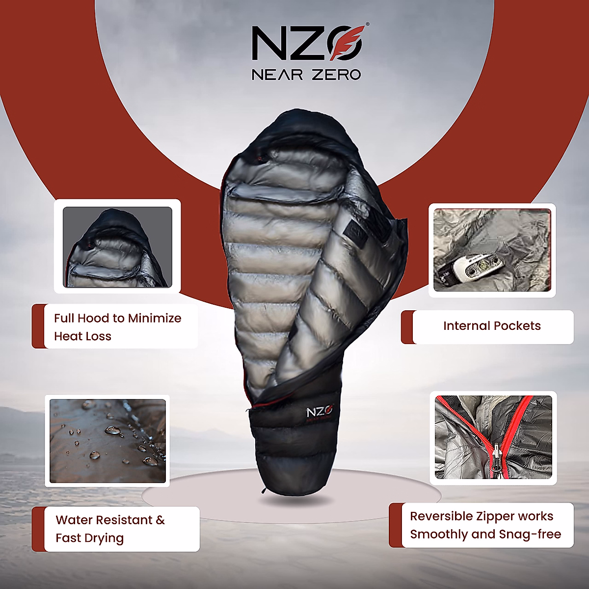 NZ 20F Mummy 850 Power Down Fill Ultralight Sleeping Bag. Premium Lightweight Quality Materials with Full Hood, Compression Carrying Bag and Mesh Storage Sack. Short Length.