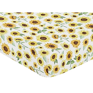 Sweet Jojo Designs Sunflower Girl Jersey Stretch Knit Baby Fitted Crib Sheet for Soft Toddler Bed Nursery - Yellow and Green Farmhouse Floral Watercolor Flower