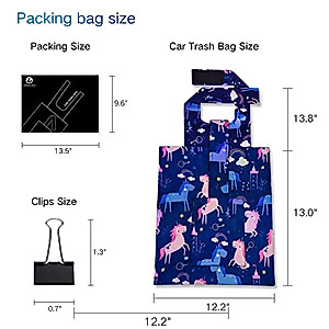 Car Trash Bag Blue, Reusable Vehicle Garbage Organizer Hanging Front Seat Pretty Cute-Unicorn Pattern for Baby Kids, Washable Auto Backseat Litter Rubbish Spill Proof Can with Storage Pocket