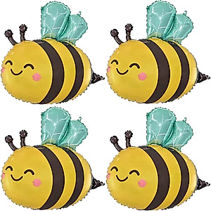 SAMOKA Bee Balloons,4 PCS 31 Inch Cute Smile Face Mylar Foil Bee Balloons Birthday Party Decorations,Bee Theme Birthday Supplies Party Decorations Baby Shower