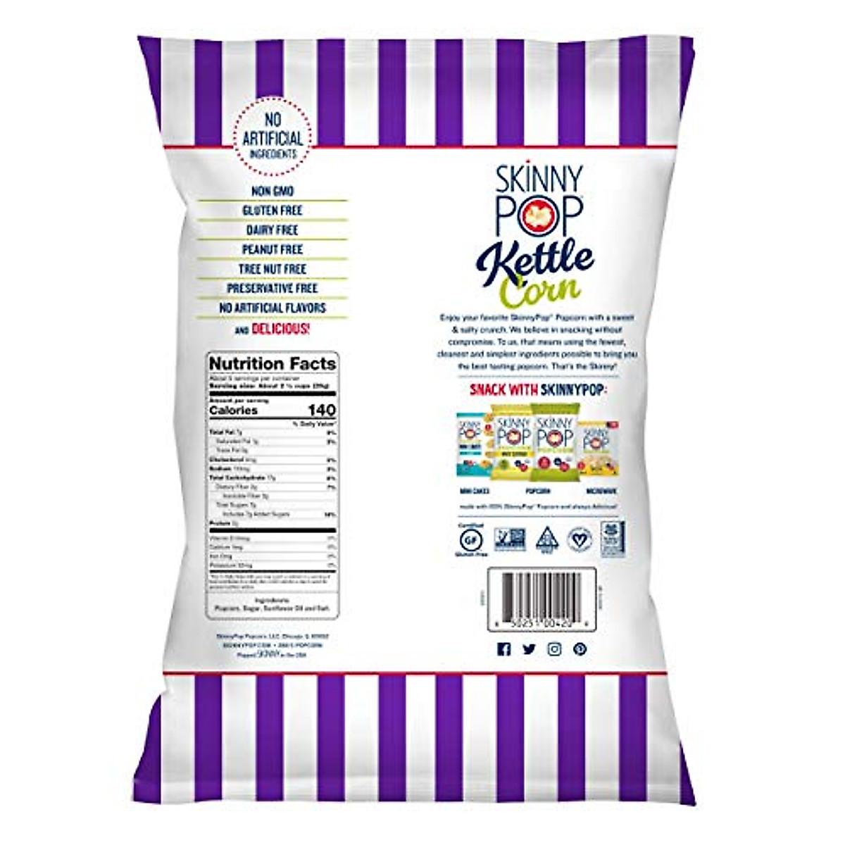 SkinnyPop Popped Sweet & Salty Kettle Popcorn, Gluten Free, Vegan Popcorn, Non-GMO, Healthy Popcorn Snacks, Halloween Snacks for Kids, Skinny Pop, 5.3oz Grocery Sized Bag