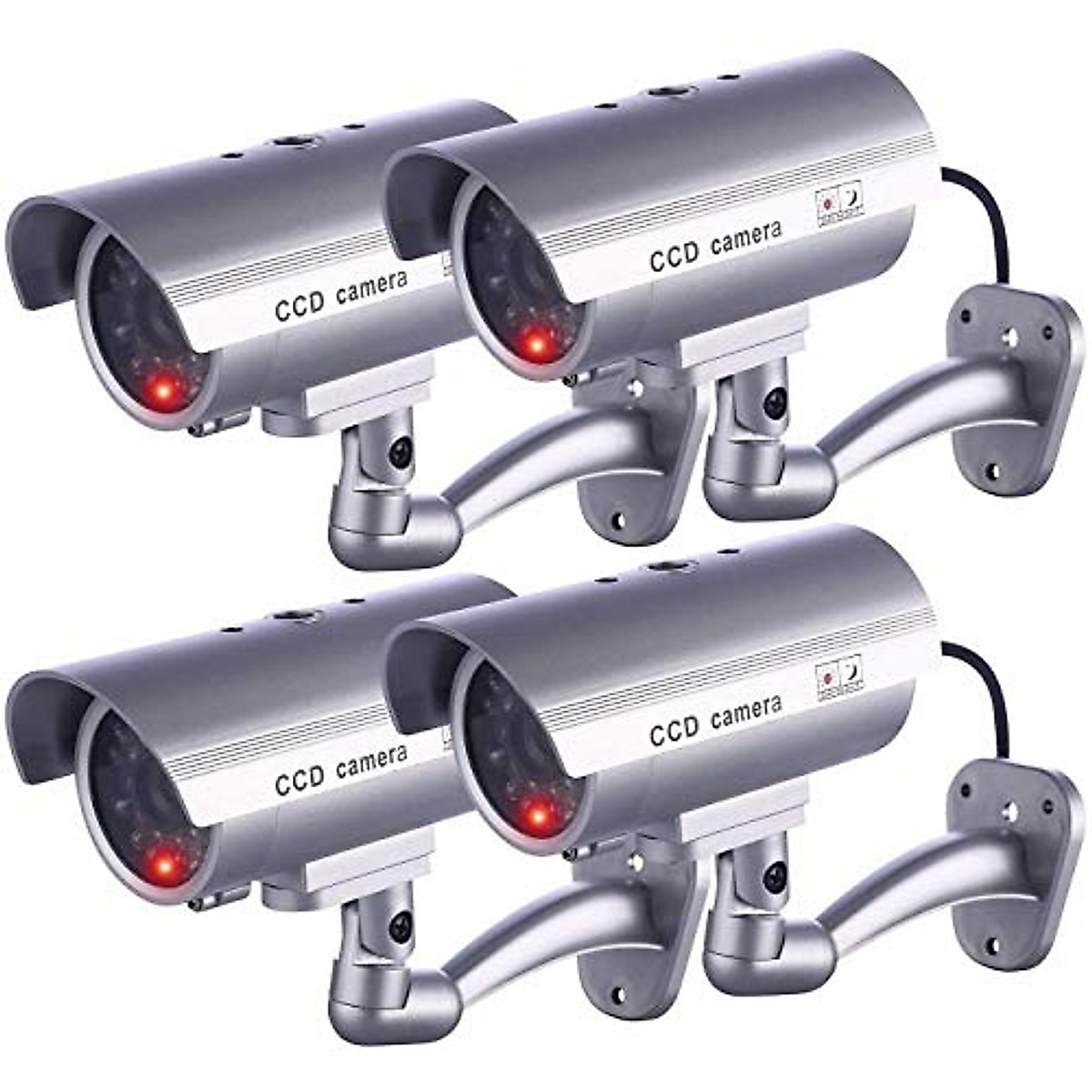 IDAODAN Dummy Security Camera, Fake Cameras CCTV Surveillance System with Realistic Simulated LEDs for Home Security + Warning Sticker Outdoor/Indoor Use (4 Pack)