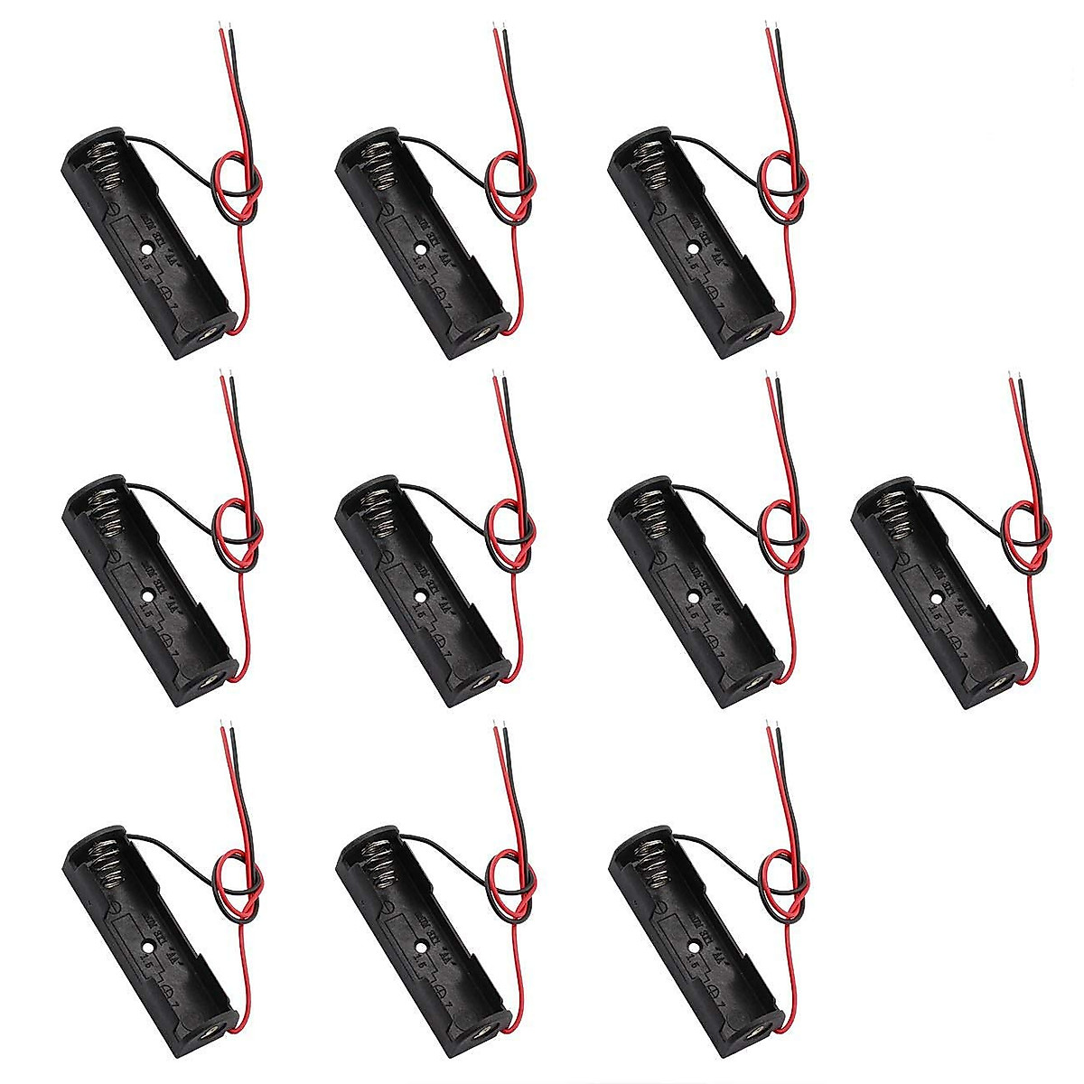 ZRM&E 10-Pack AA 1.5V Battery Case Holder,1 Slots Battery Spring Clip Storage Box - with Black Red Wire Leads