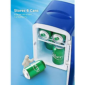 Silonn Mini Fridge, Portable Skin Care Fridge, 4 L/6 Can Cooler and Warmer Small Refrigerator with Eco Friendly for Home, Office, Car and College Dorm Room, Compact Refrigerator and Blue (SLRE01B1)