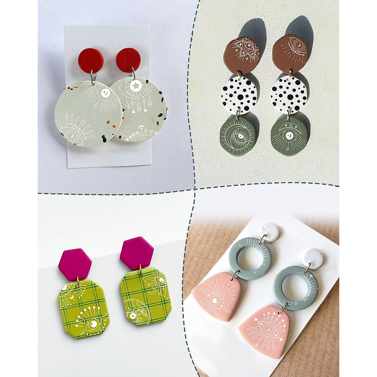 Puocaon Silk Screen Stencils for Polymer Clay, 6 Pcs Boho Evil Eye Silk Screen for Polymer Clay Jewelry, Mysterious Polymer Clay Tools for Jewelry Making, Unique Polymer Jewelry Making Supplies