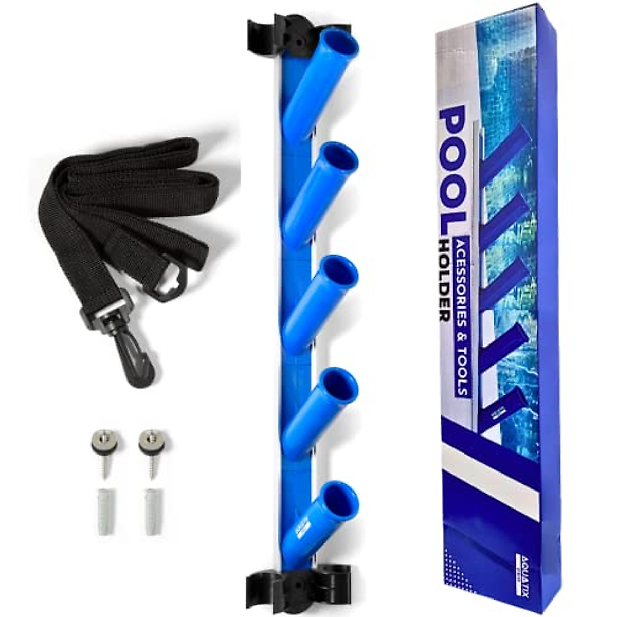 Aquatix Pro Pool Accessory Holder, Hanger & Organizer, Complete Kit, 110lbs Holding Power, Best for Swimming Pool Pole, Brush, Skimmer & Vacuum Head, Caddy for all Accessories & Attachments, Rustproof