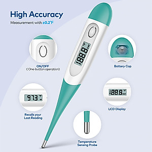 Boncare 10 Seconds Digital Thermometer for Adults and Kids - Accurate & Safe Rectal Thermometer for Baby with Fever Alarm, Oral Thermometer FSA HSA Eligible (Clear Blue)