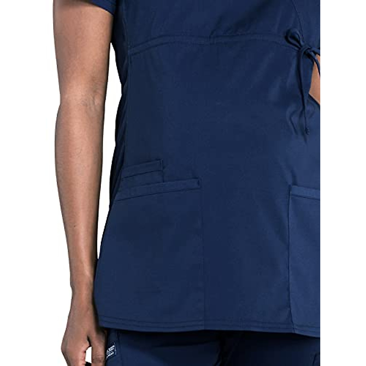 Cherokee Women's Maternity Scrub Top with 3 Pockets Mock Wrap WW685, M, Navy