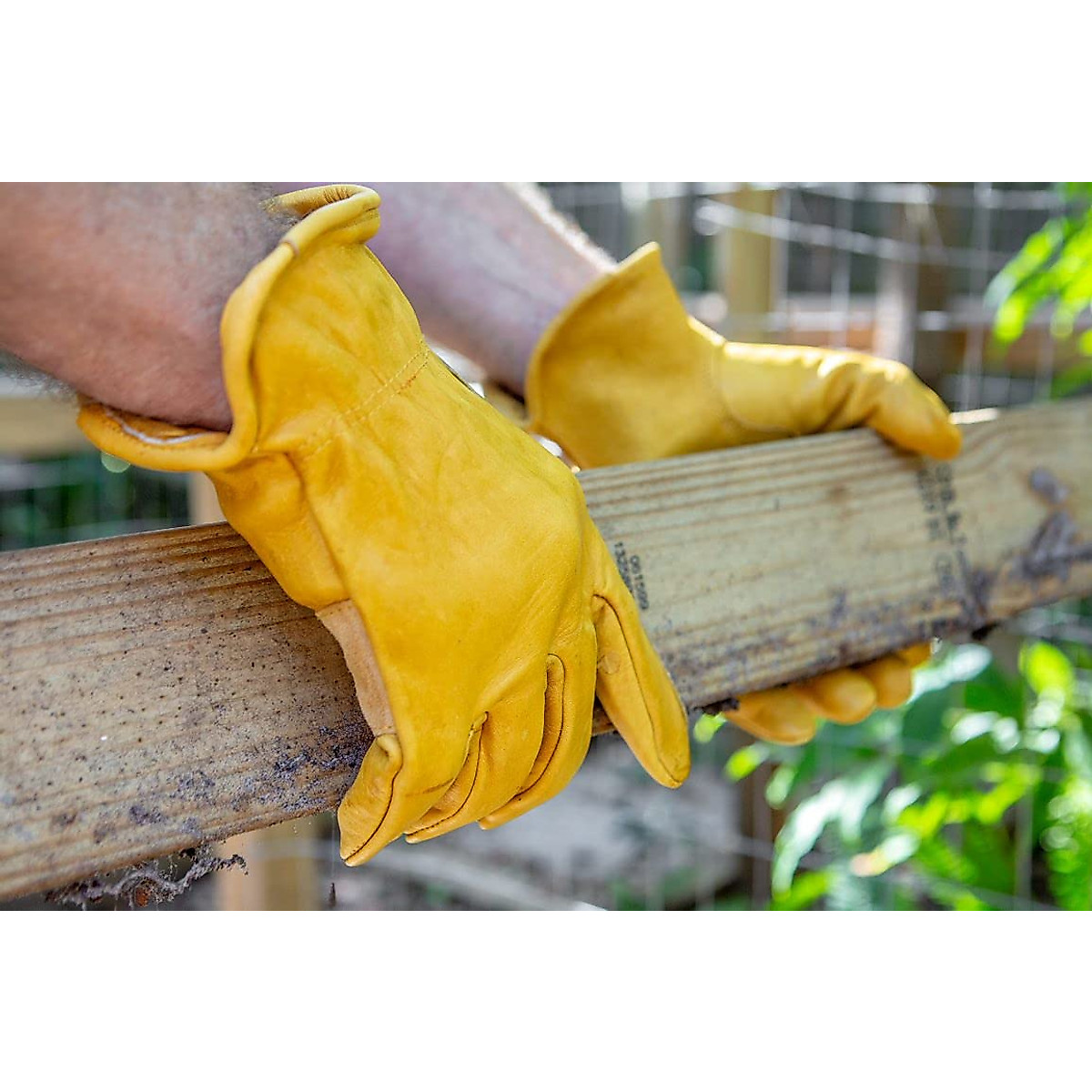 G & F Products 6203L-3 Premium Genuine Grain Cowhide Leathers with Reinforced Patch Palm, Work Gloves, Drivers Glove 3-Pair, Large, Yellow