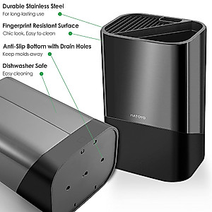 Universal Knife Block without Knives and Utensil Holder for Countertop, Matoyo 2-in-1 Stainless Steel Kitchen Knife Holder for Kitchen Counter, Fingerprint Resistant (Knife/Utensil Holder Black)