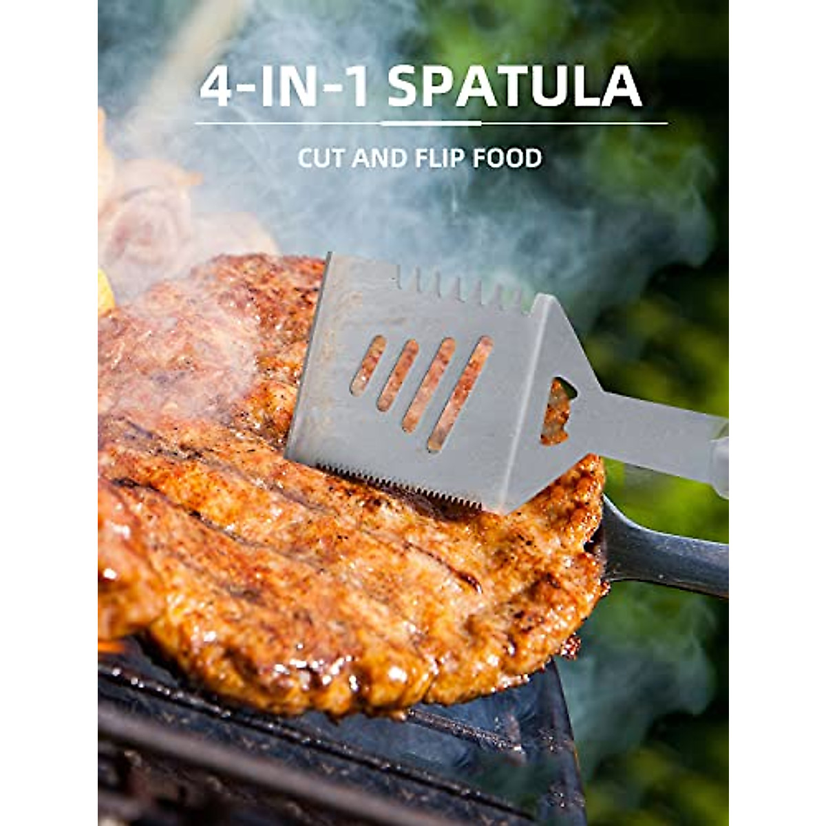 POLIGO Grill Tools Set,25Pcs Stainless Steel Grilling Accessories with Portable Case,Spatula, Tongs&Meat Knives and Fork for Dad Gifts,Professional BBQ Tools Set for Men Outdoor Camping/Backyard