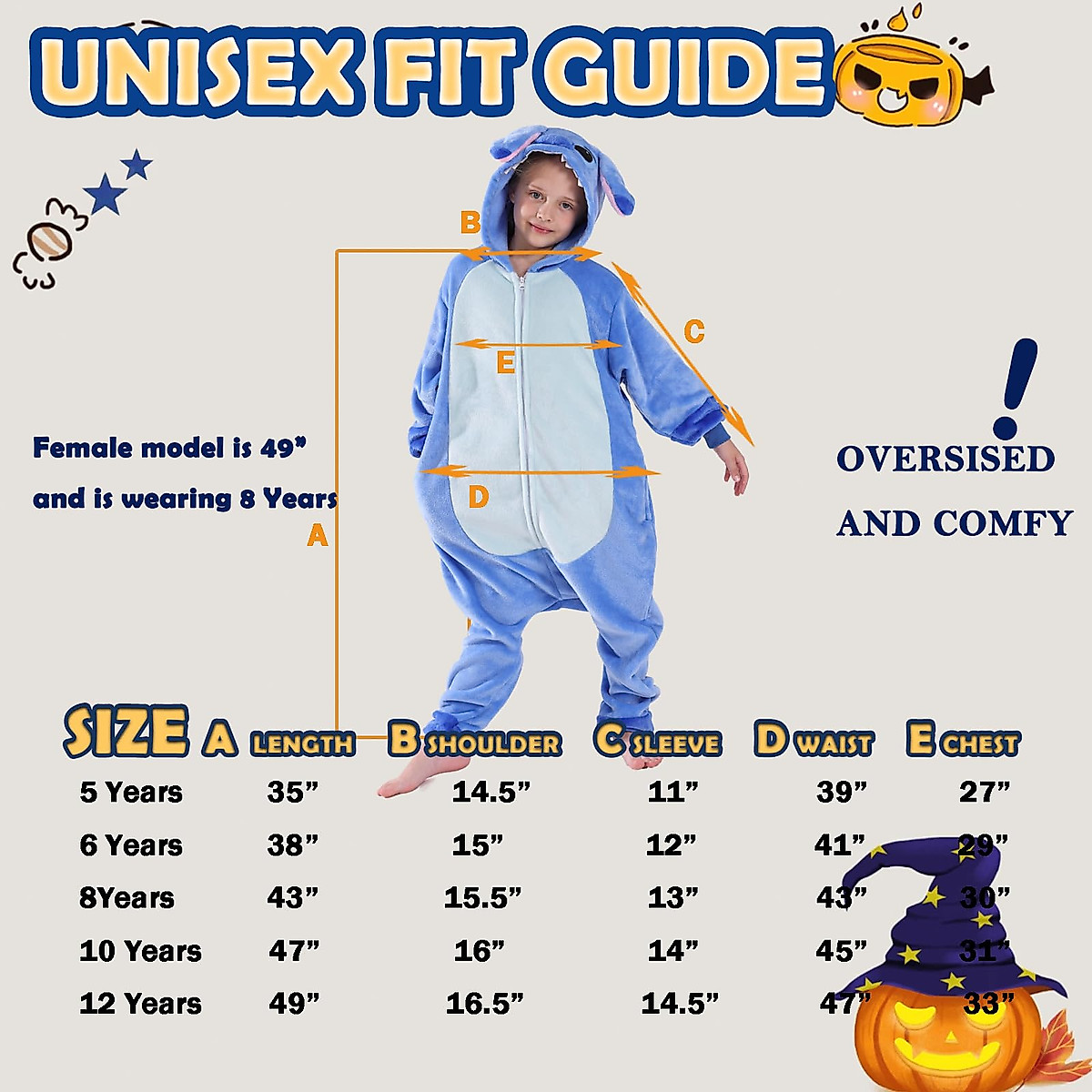 SWEETXIN Kids Unise Onesie Pajamas Plush One Piece Halloween Costume Cosplay Sleepwear for Girls Boys (5 Years,Blue Stitch)