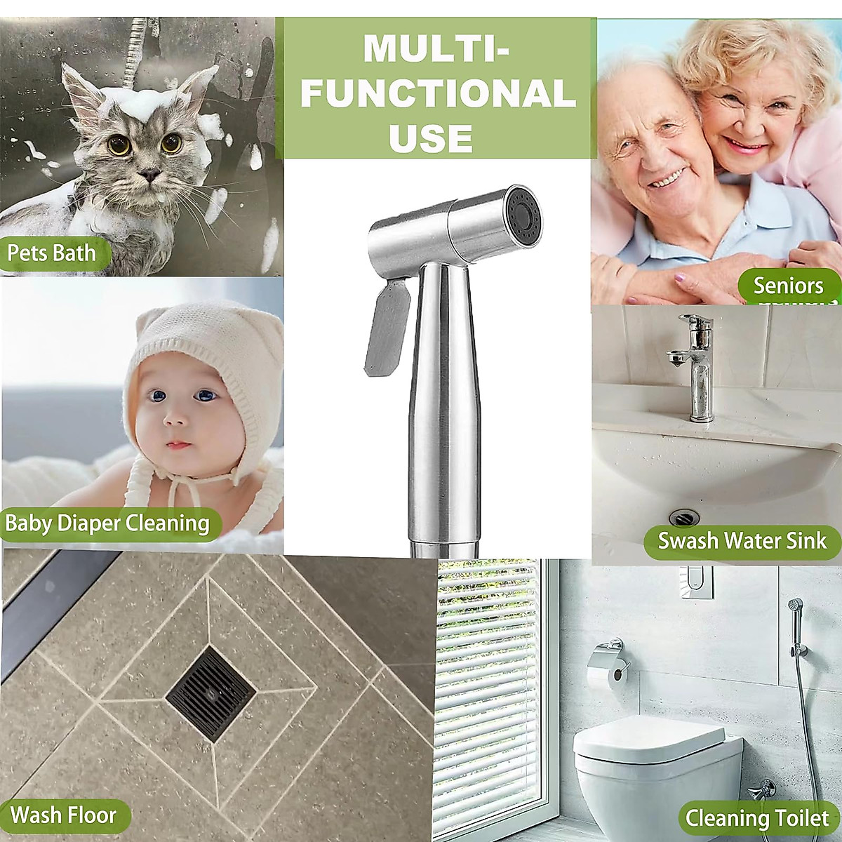 XUSHCL Multifuctional Handhel Bidet Spray Kit for Toilet. Premium Stainless Steel Bathroom Faucet for Toilet Clean, Women's Washing, Diaper Cleaning, Baby Washing, Pet Shower etc-Easy to Install