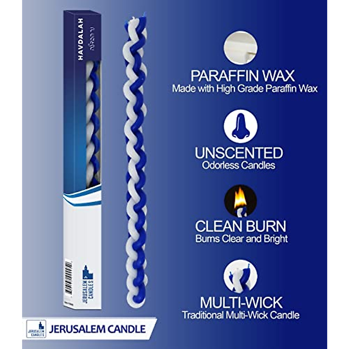 Jerusalem Candles Havdalah Candle - Braided Blue and White - Flat Havdallah Candles - 2 Pack