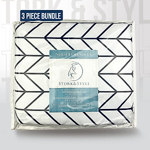 STORK & STYLE Modern Nursery Crib Set - 3 Piece - Microfiber Nursery Bedding Set for Baby Boys or Baby Girls - Navy Blue