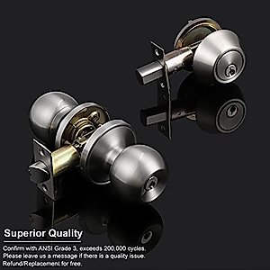 Knobonly All Keyed Same, Front Door Handleset with Single Cylinder Deadbolt in Satin Nickel Finish, Keyed Alike for Every Set, 5 Pack