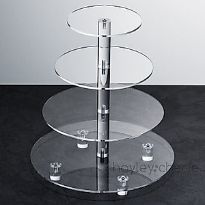 4 Tier Cupcake Stand, Round Acrylic Cupcake Tower, Multi Tiered Cake Stand, Large Clear Holder for Dessert Table Display, Weddings, Graduations, Birthday, Tea Party, Baby Shower, Donut Tree, Pastry